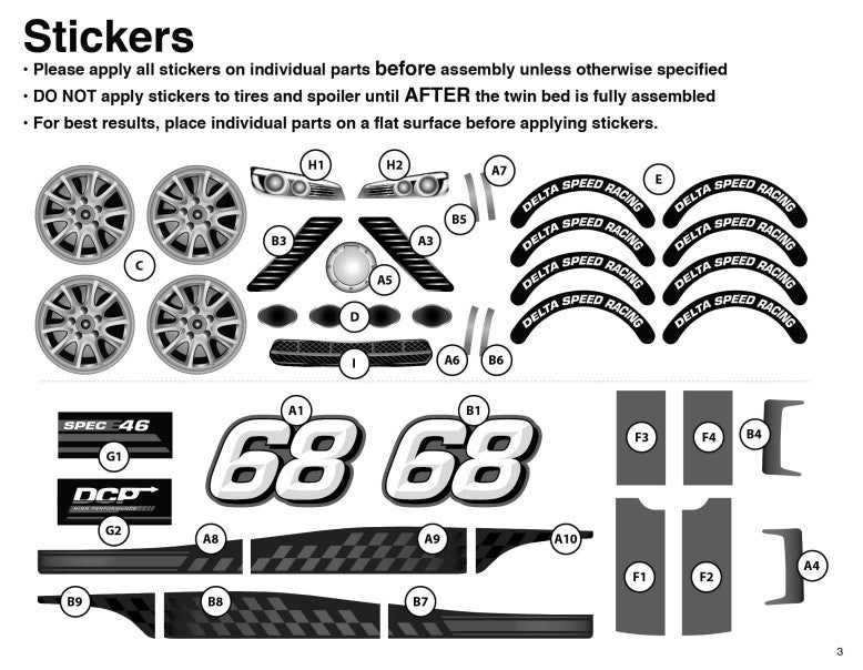 Stickers - Blue Turbo Race Car Twin Bed | Delta Children Parts