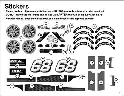Stickers - Pink Turbo Race Car Twin Bed | Delta Children Parts